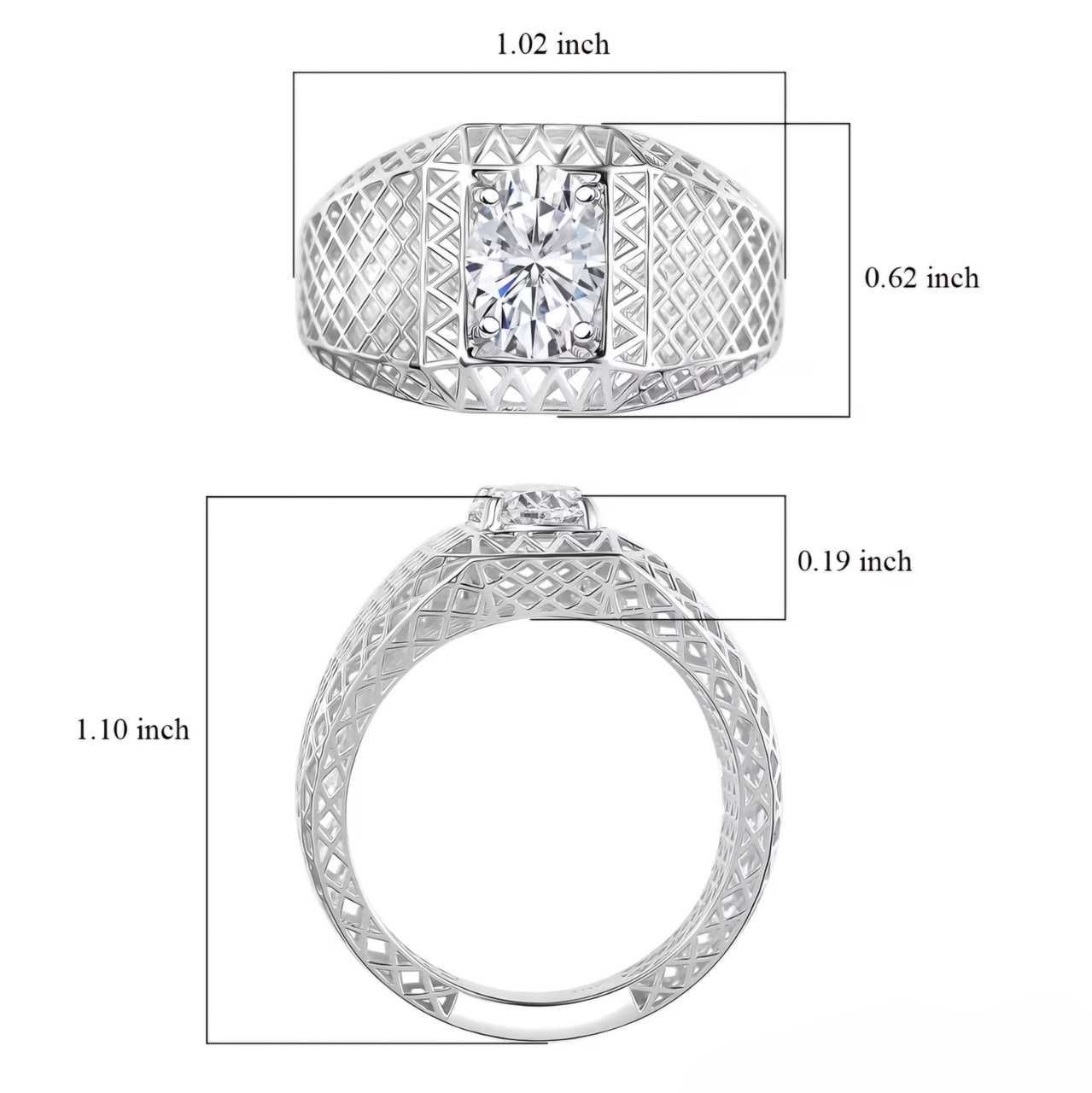 Oval Lab Diamond Spun Gold Gent's Ring in Solid 10k White Gold 1.60ct