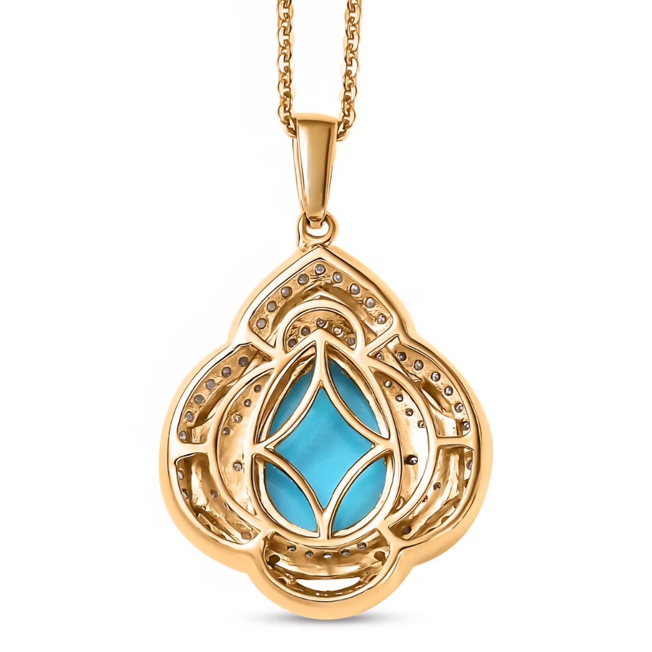 Sleeping Beauty Turquoise & Moissanite Pendant Necklace in 18K Yellow ...