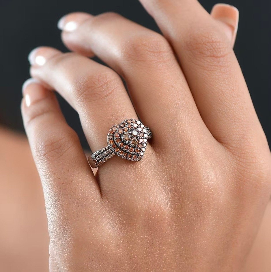 Lab Red Diamond Heart Cluster Ring in Rhodium Over Sterling Silver 1 ...