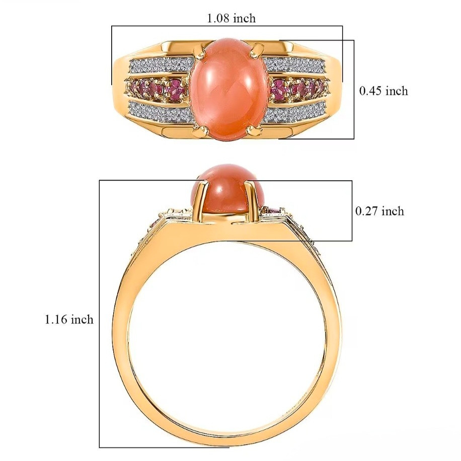 Peach Moonstone, Rhodolite & Zircon Men’s Ring in 18K Yellow Gold ...