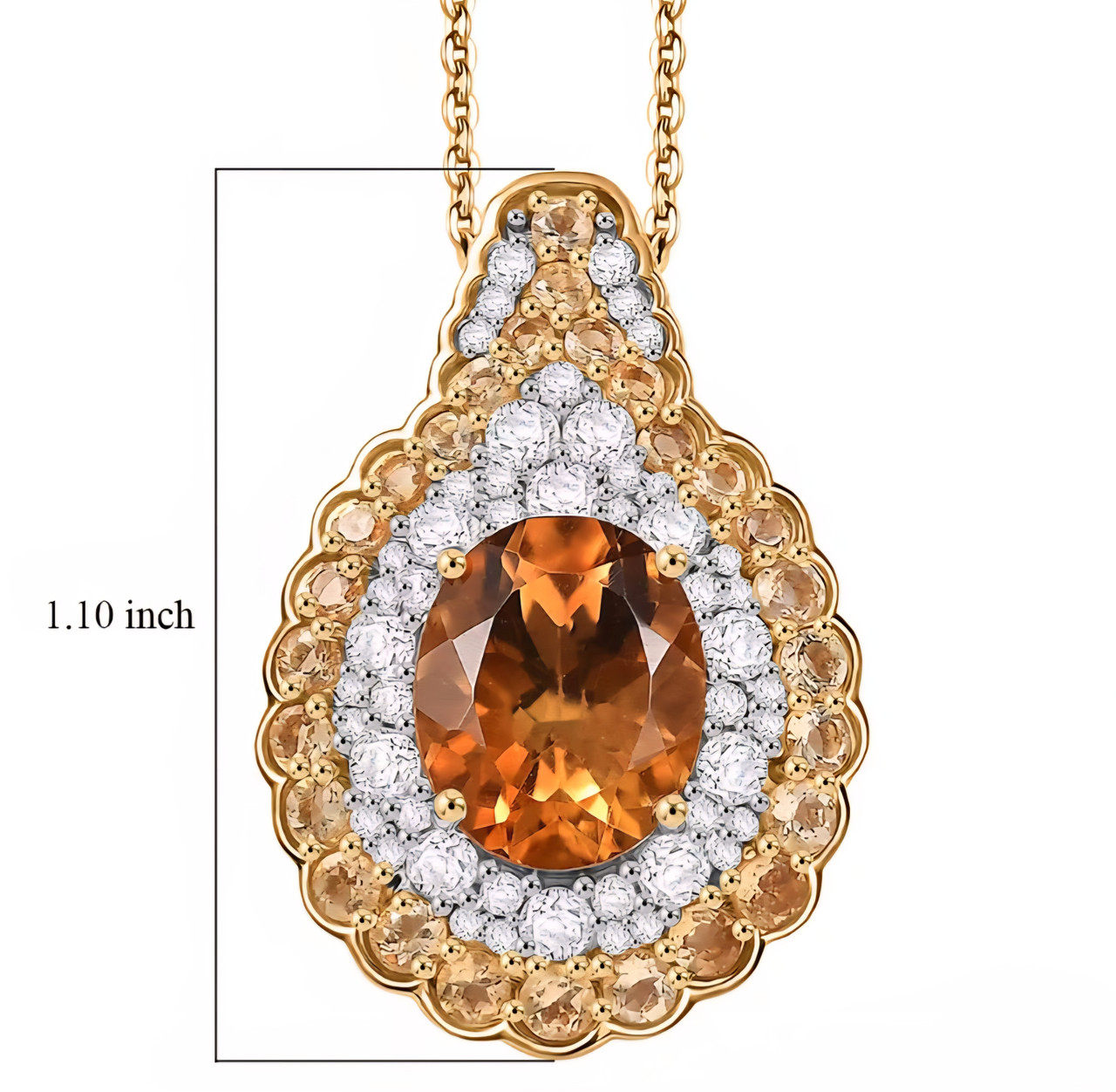Citrine and Zircon Double Halo Pendant 3.90ctw | Gallery Gems