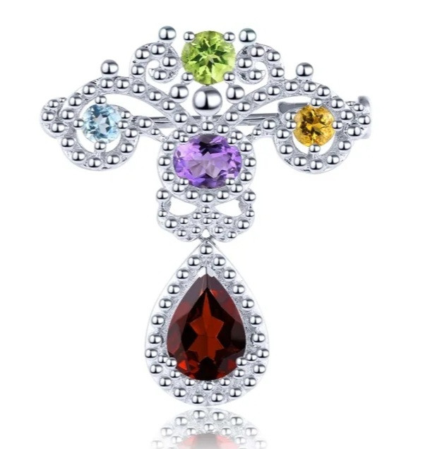 Multi Gemstone Brooch in Rhodium over Sterling Silver 3ctw - Gallery ...