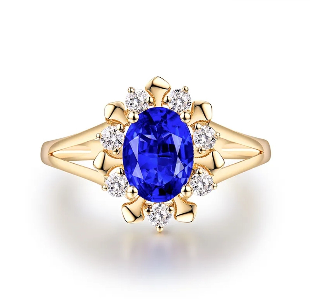Tanzanite & Diamond Halo 14k Yellow Gold Ring 2.10ctw - Gallery Gems LLC