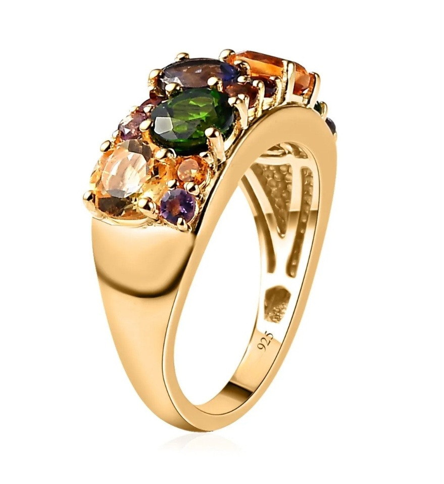 Multi Gemstone Band Ring in 18K Yellow Gold over Sterling Silver 2.65ctw
