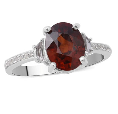 Red Zircon and White Zircon Wedding Ring in Rhodium Over Sterling ...