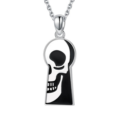 Skeleton Keyhole Enameled Rhodium over Sterling Silver Necklace ...
