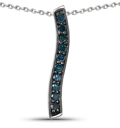 Blue Diamond Modern Bar Pendant Necklace in Rhodium over Sterling ...
