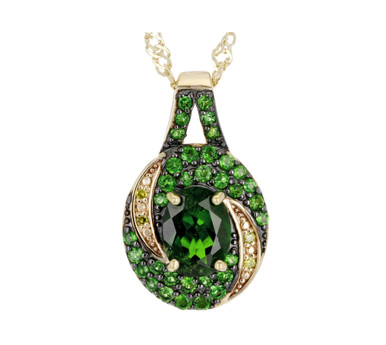 Chrome Diopside & Yellow Diamond Pendant Necklace In Black Rhodium ...