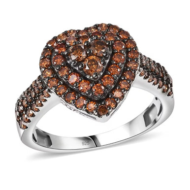 Lab Red Diamond Heart Cluster Ring in Rhodium Over Sterling Silver 1 ...