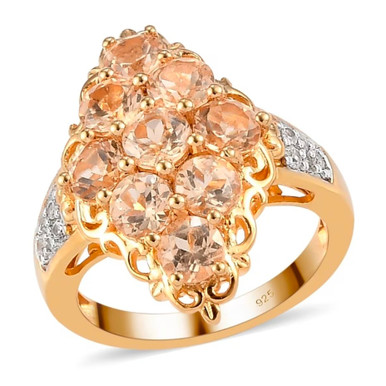 Imperial Garnet & White Zircon Regal Cluster Ring in 18k Yellow Gold ...