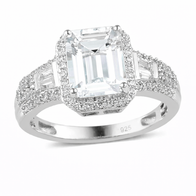 Goshenite & White Zircon Ring in Rhodium over Sterling Silver 3.25ctw