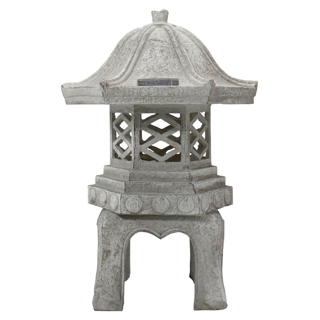 18.5" LED Lighted Stone Gray Outdoor Solar Powered Pagoda Sculpture ...