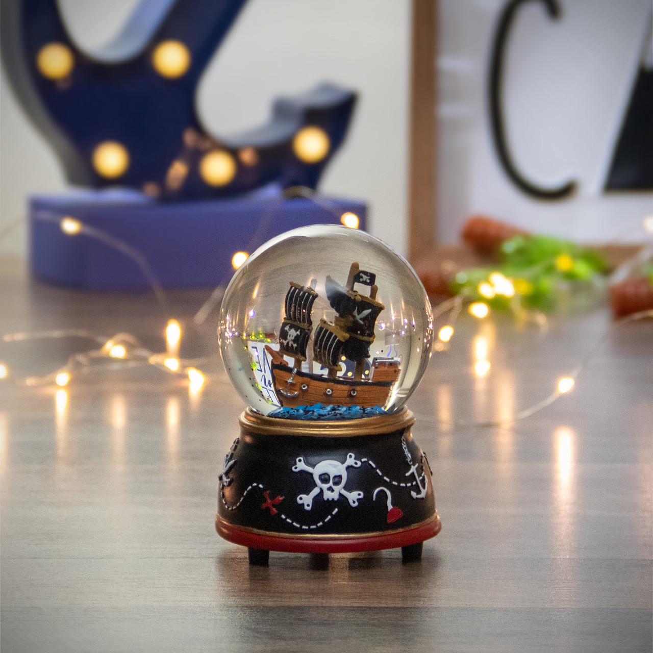 5" Children's Musical Pirate Ship at Sea Snow Globe | Christmas Central