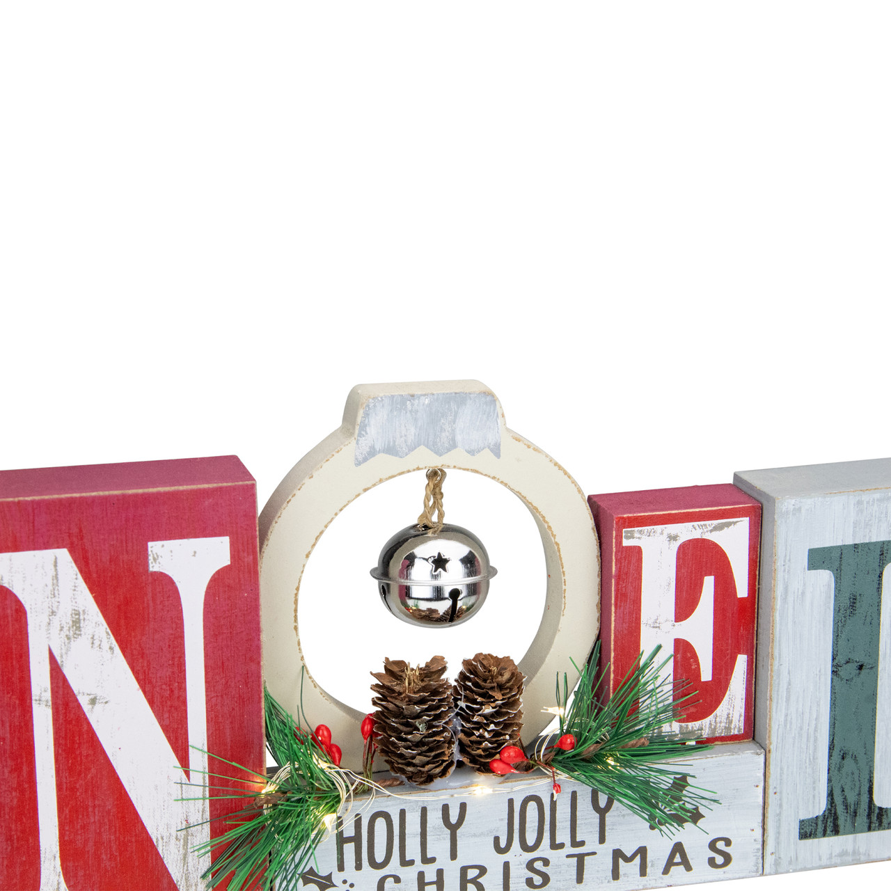 13" LED Lighted Noel Holly Jolly Christmas Sign with Jingle Bell ...