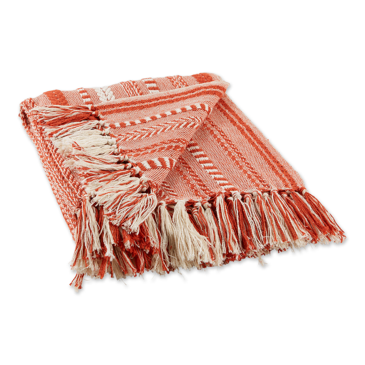 Red & White Striped Braided Rectangular Cotton Decorative Throw 50" x ...
