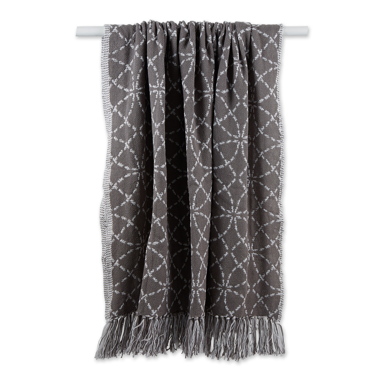 60" Gray & White Rectangular Concentric Circles Patterned Cotton Throw ...