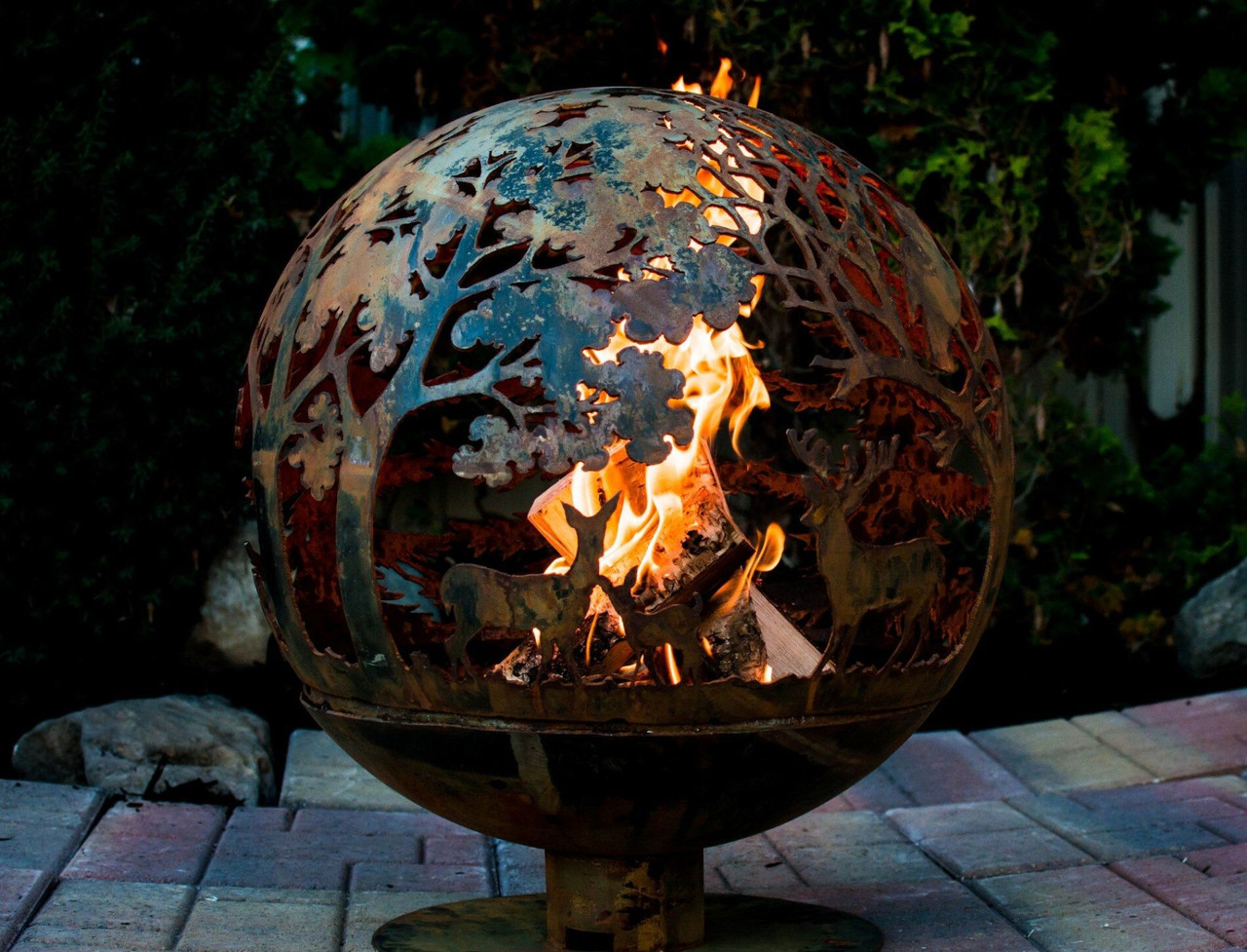 36" Brown Rustic Finish Extra Large Wildlife Outdoor Fire Sphere ...