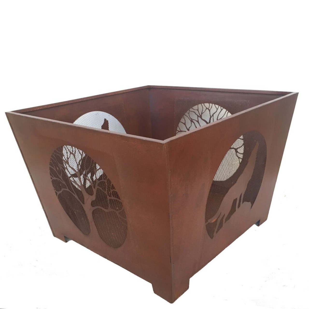 24" Brown Rustic Finish Wolf Square Outdoor Fire Basket | Christmas Central