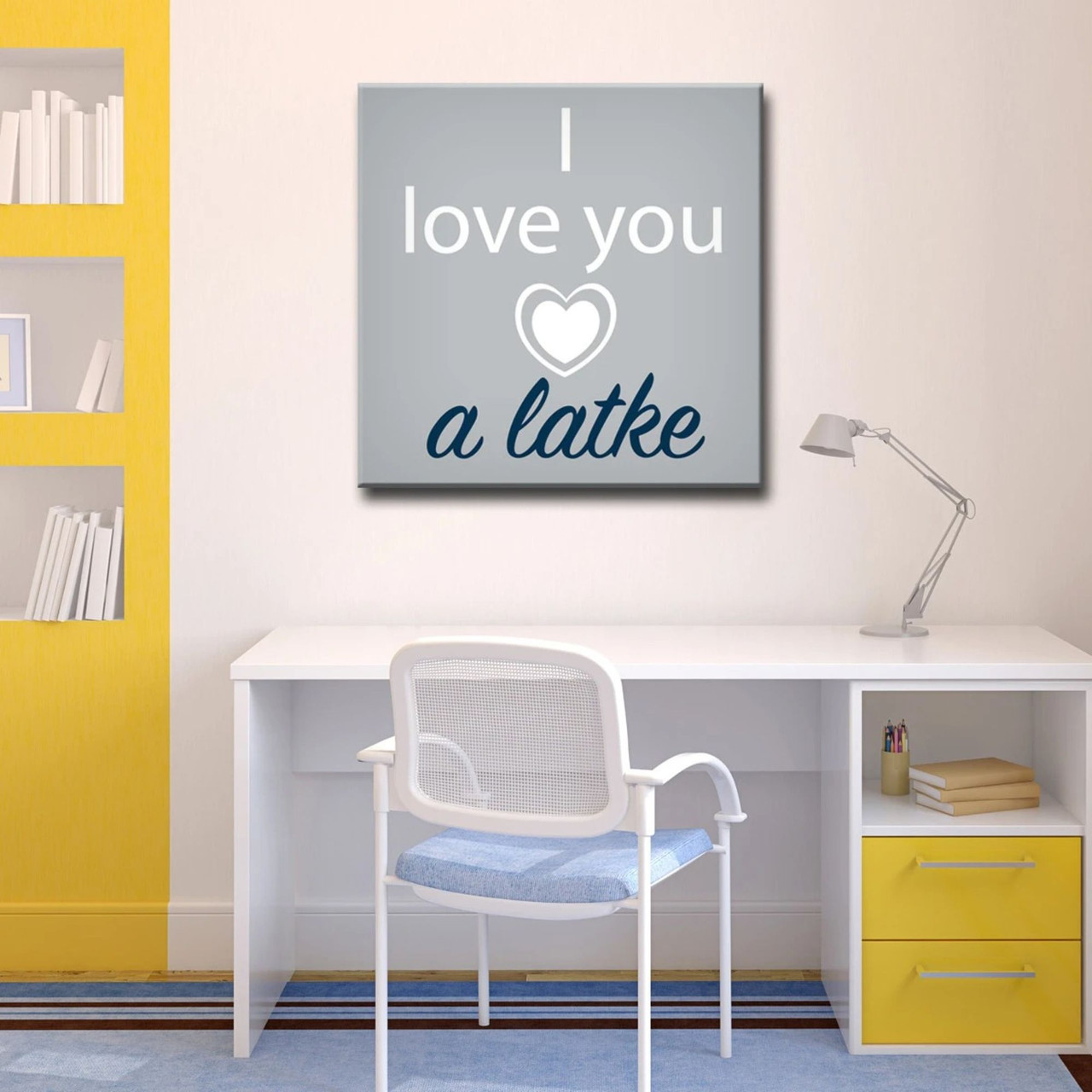Gray & Blue "I love you a latke" Hanukkah Square Cotton Wall Art Decor ...
