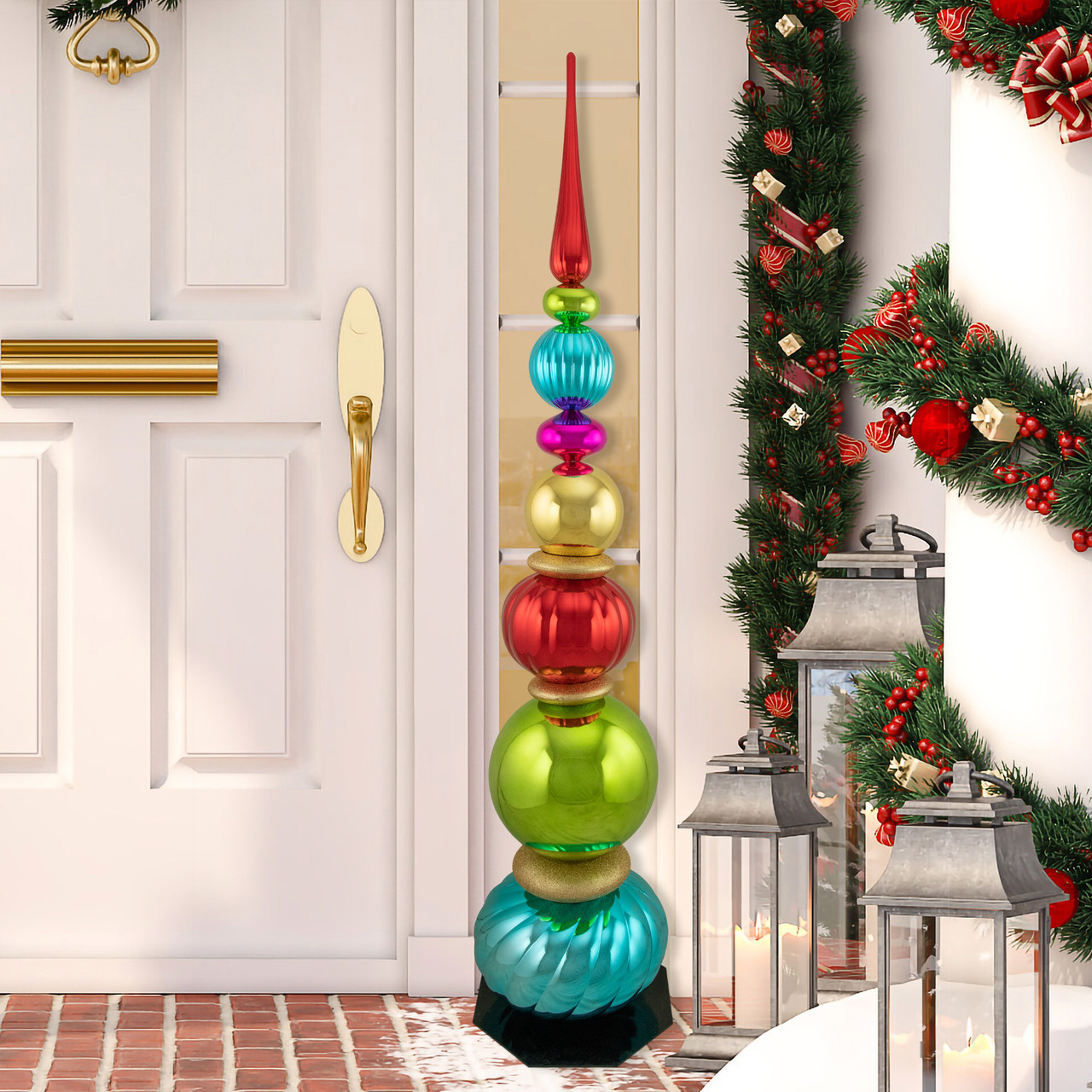 54" Multi-Color Topiary Finial Tower Commercial Christmas Decoration ...
