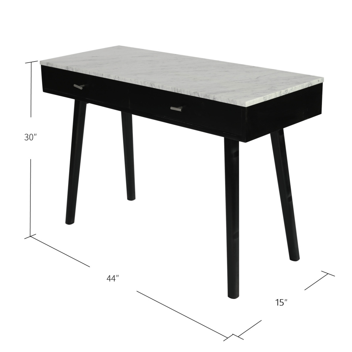 44" White & Black Rectangular Italian Carrara Marble Writing Desk with ...