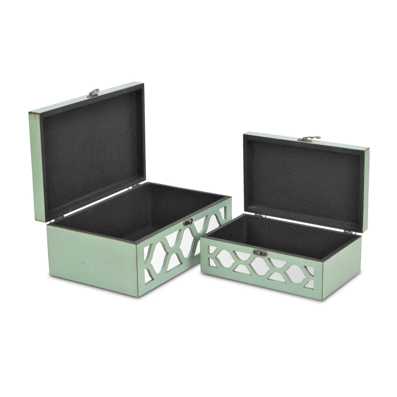 Set of 2 Blue Rectangle Storage Boxes with Overlayed Mirror Panels 12 ...