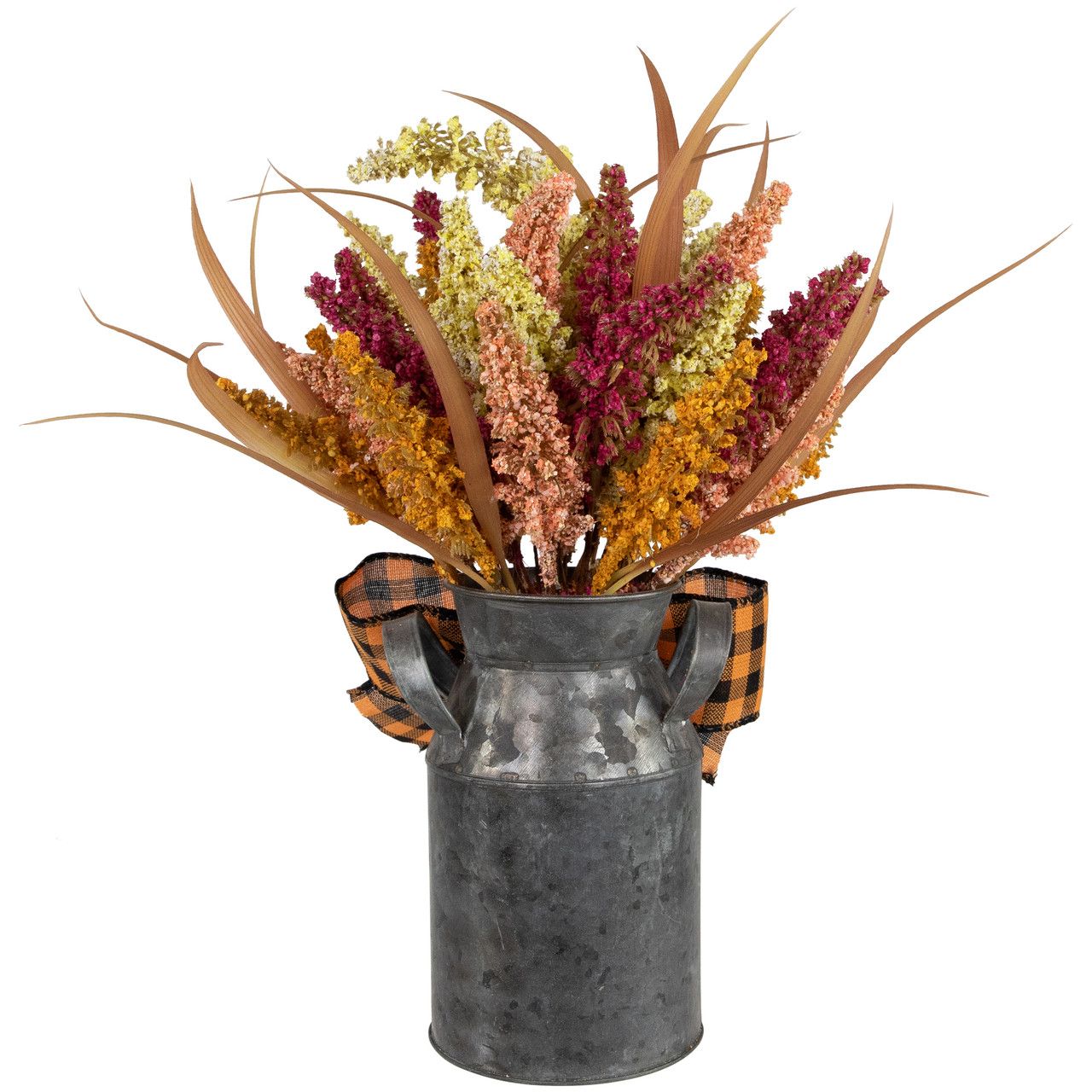 18" Autumn Harvest Tabletop Canister Decoration with Artificial Fall ...