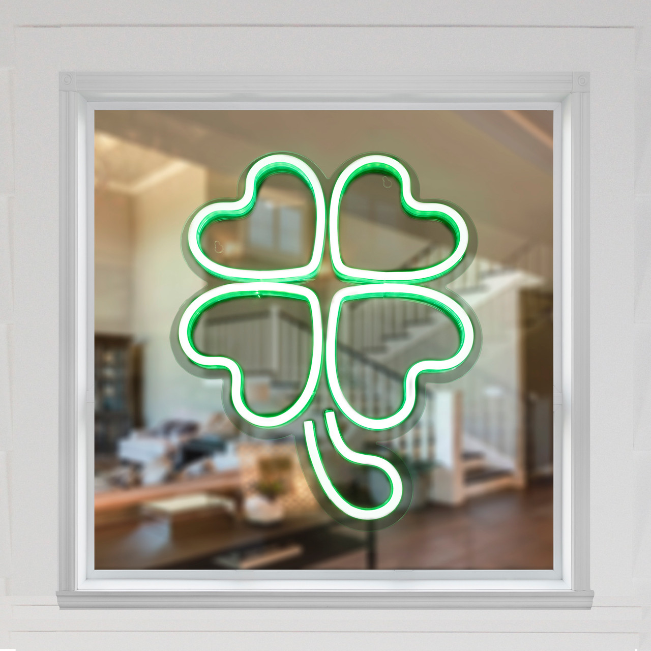 15" LED Lighted NEON Green Shamrock St. Patrick's Day Window Silhouette ...