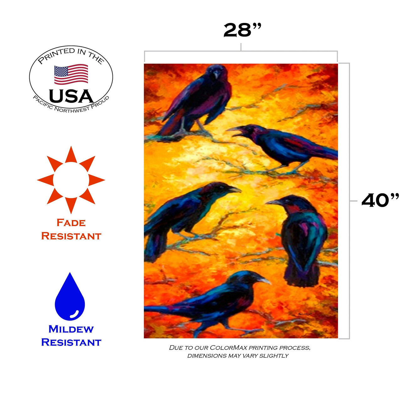 Dusk Crows Fall Harvest Fade Resistant Halloween Outdoor Flag - 40" x ...