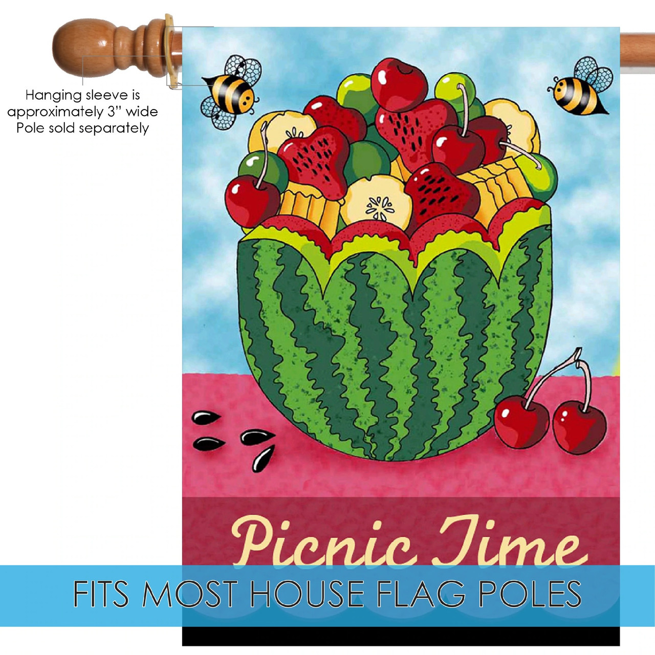 Colorful Watermelon 'Picnic Time' Outdoor House Flag 40" x 28 ...