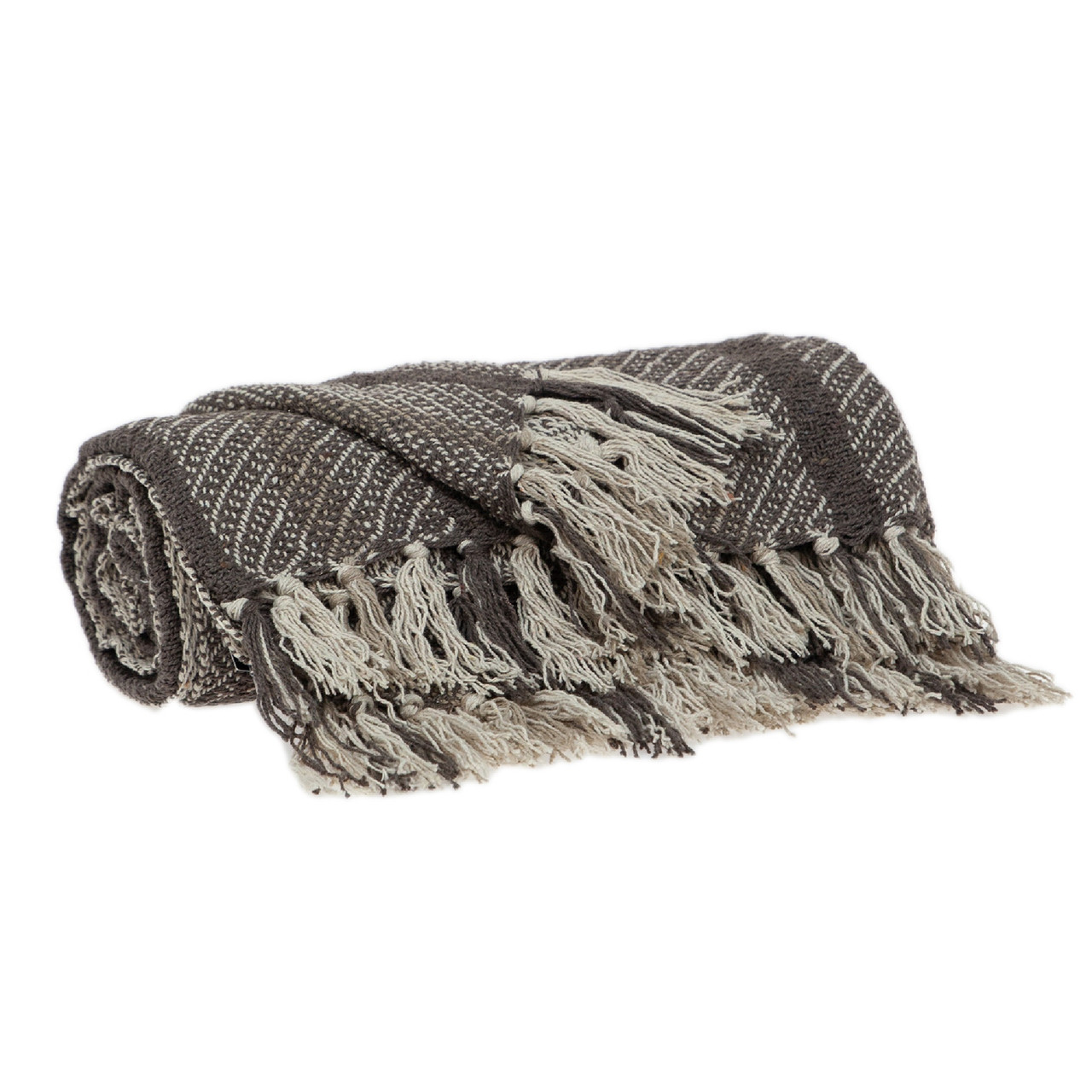Gray & Beige Woven Handloomed Striped Throw Blanket 52" x 67 ...