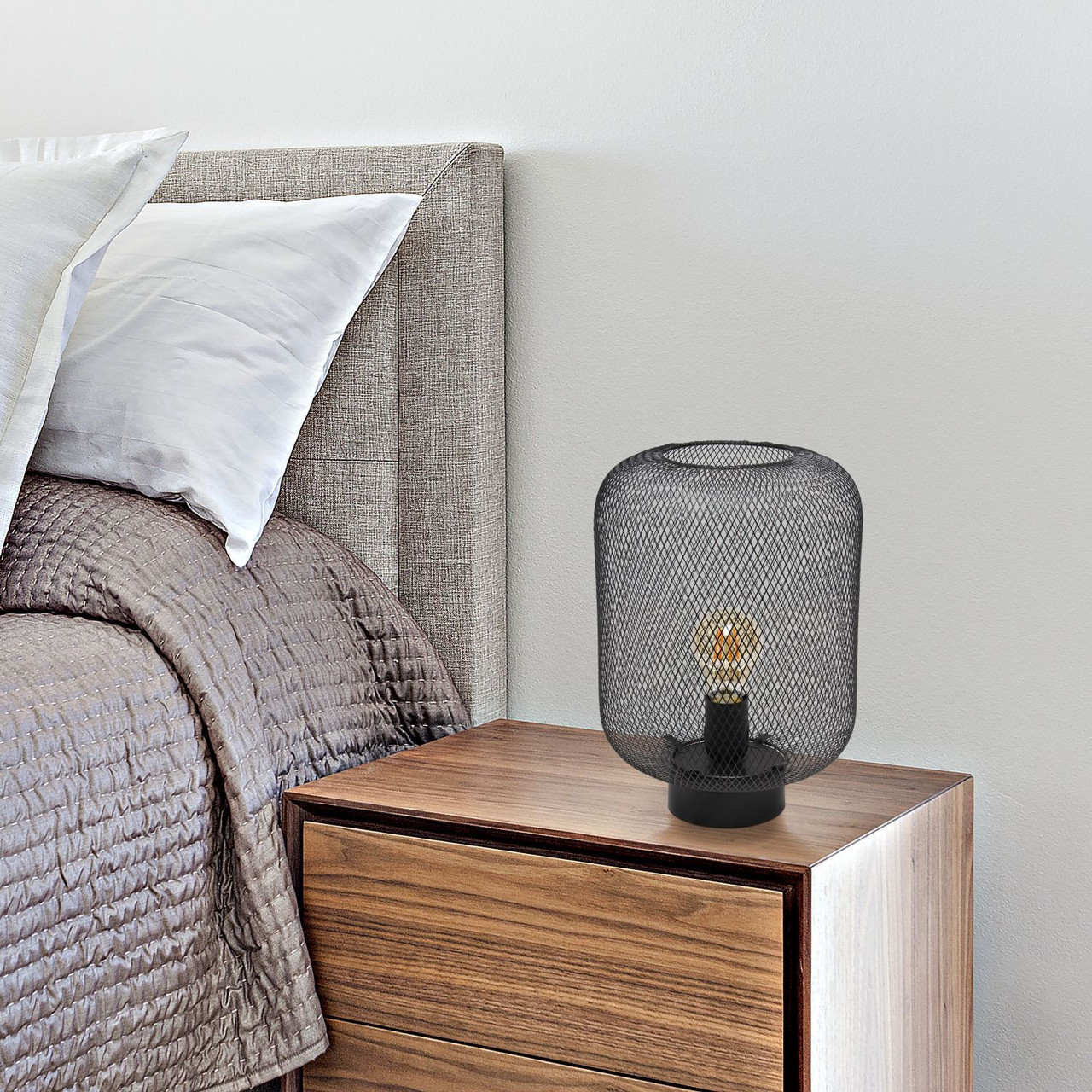 Lattice Cut Out Mesh Table Lamp - 12" - Black | Christmas Central