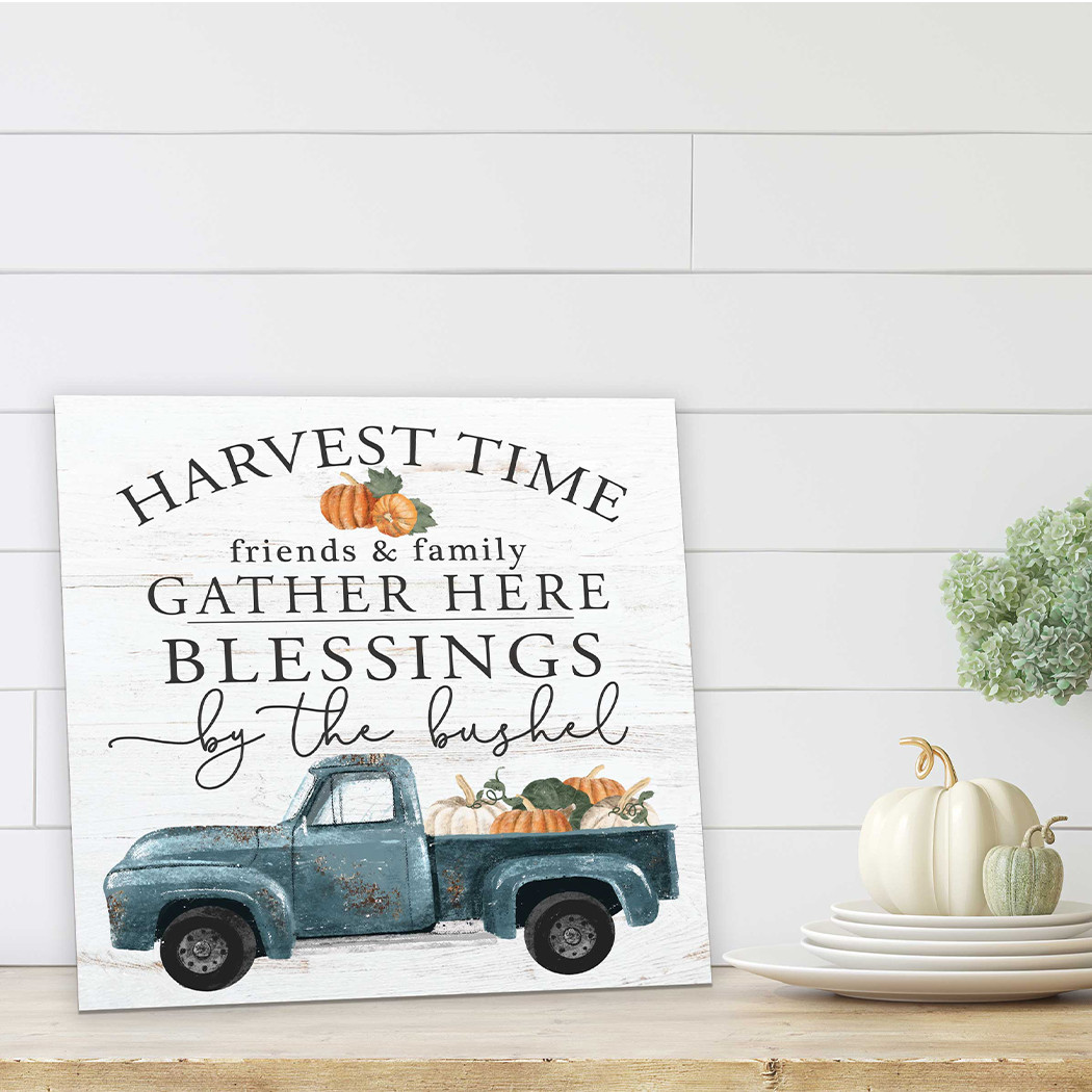 10" Blue & Orange Pumpkin & Truck Thanksgiving Wooden Sign | Christmas ...