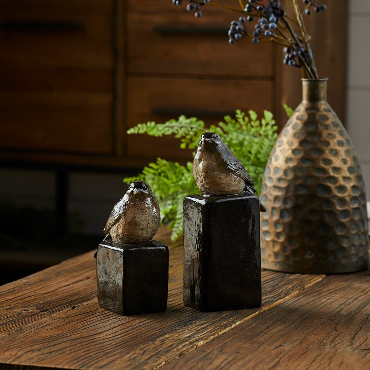 Set of 2 Bird Block Tabletop Figurines 8" | Christmas Central
