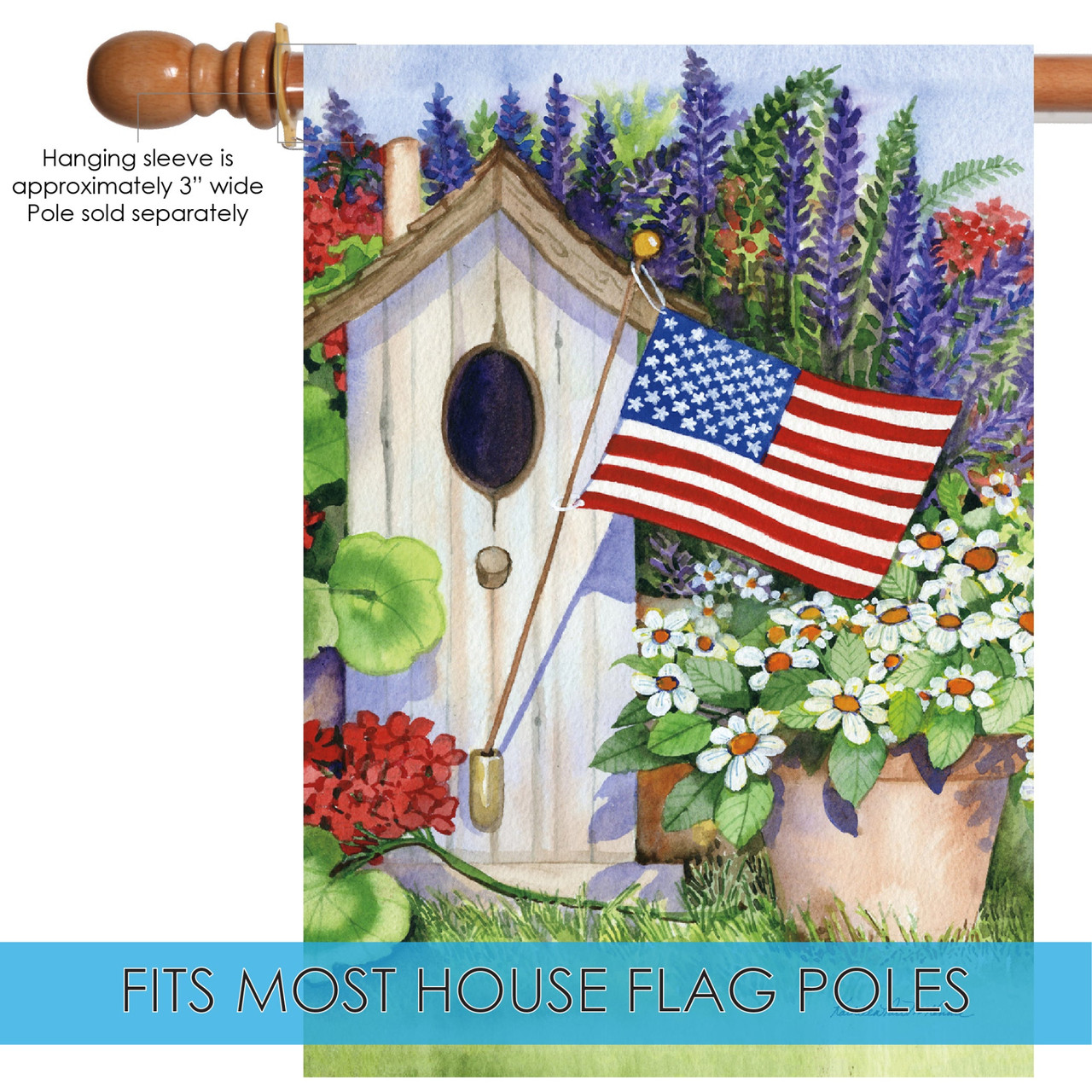 Patriotic Flag Flying Birdhouse Outdoor House Flag 40" x 28 ...