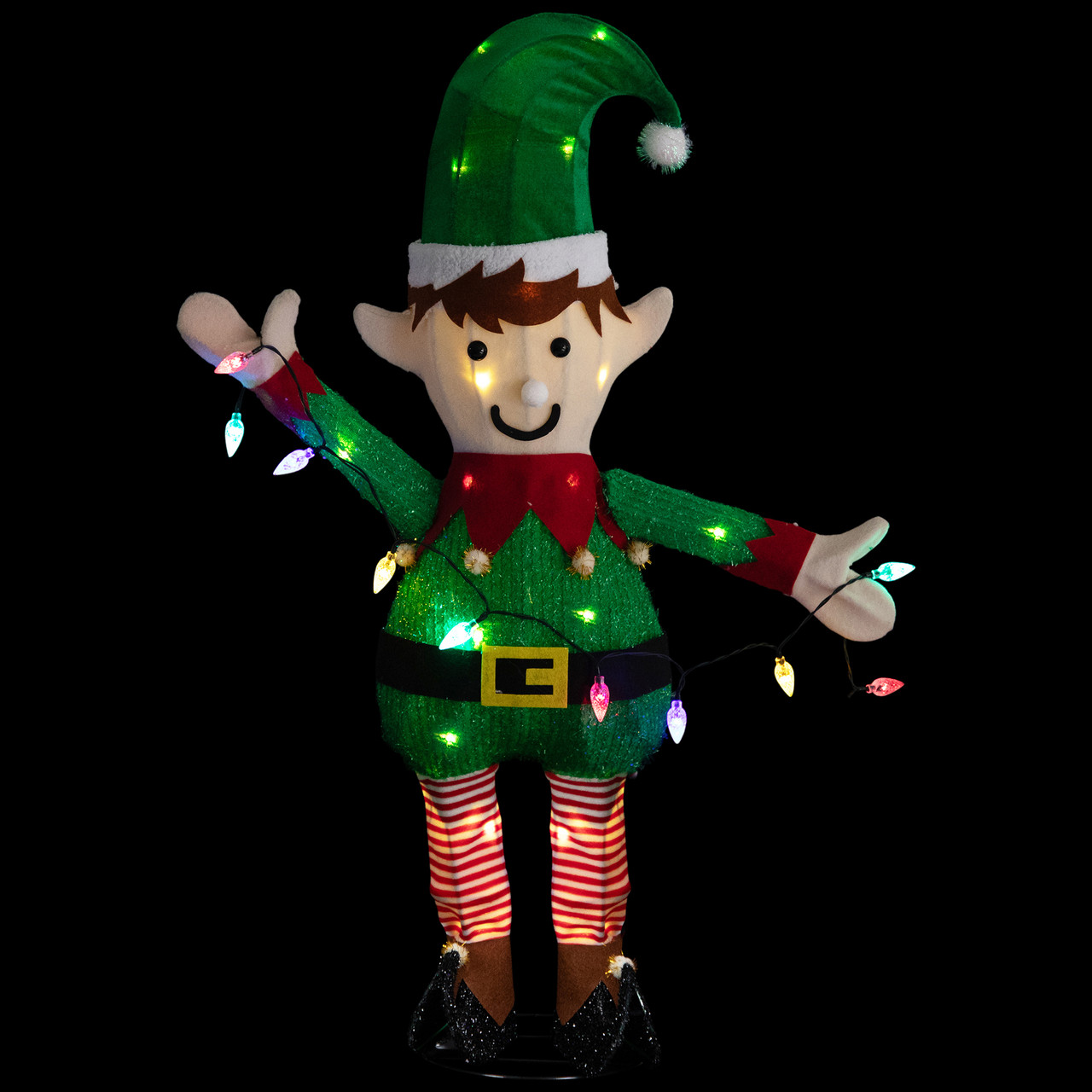 34.25" LED Lighted Elf Holding Christmas Lights Outdoor Yard Decoration ...