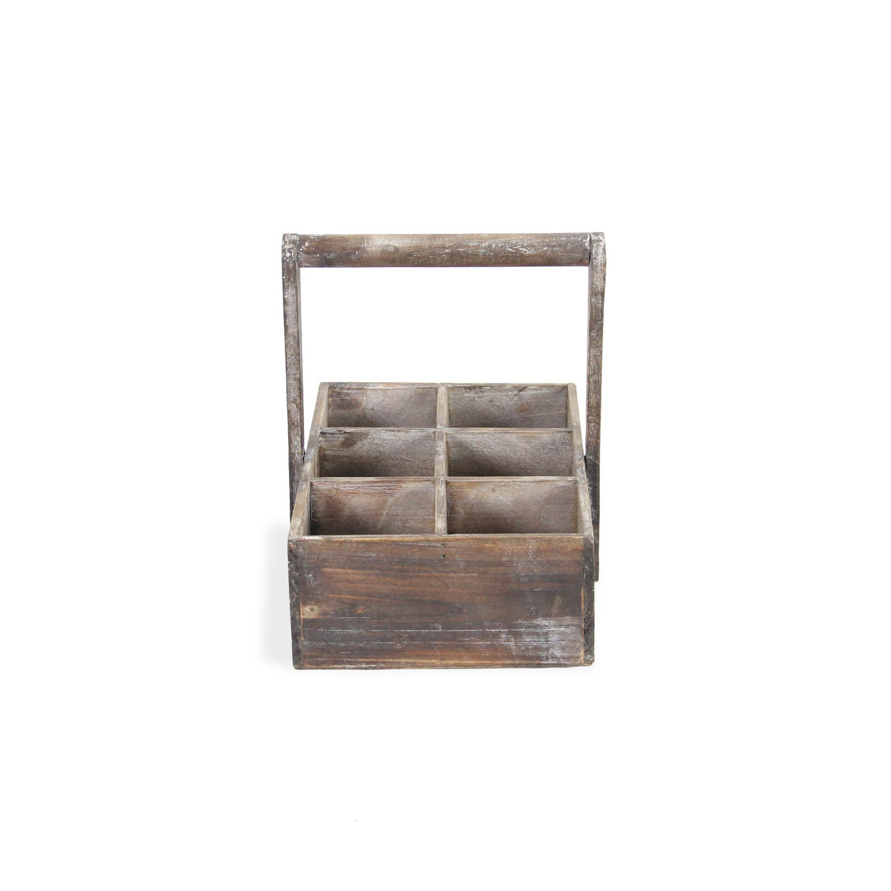 14" Brown Six Compartment Caddy with Center Handle | Christmas Central