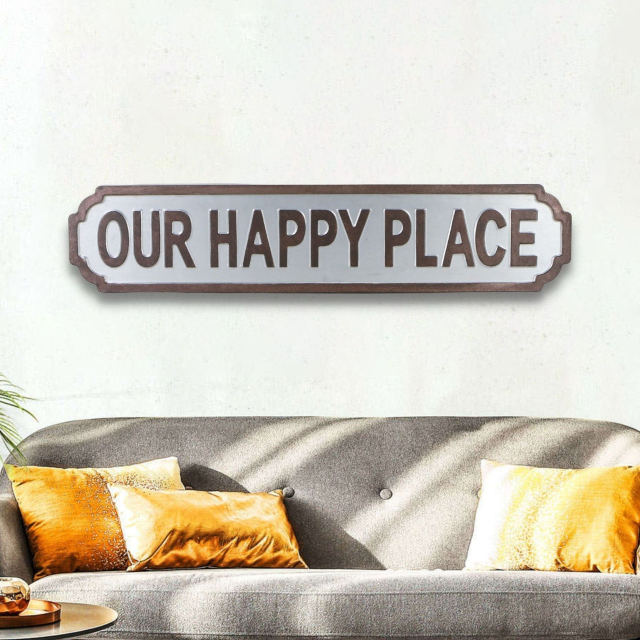 37" Gray & Brown Galvanized OUR HAPPY PLACE Wall Sign | Christmas Central