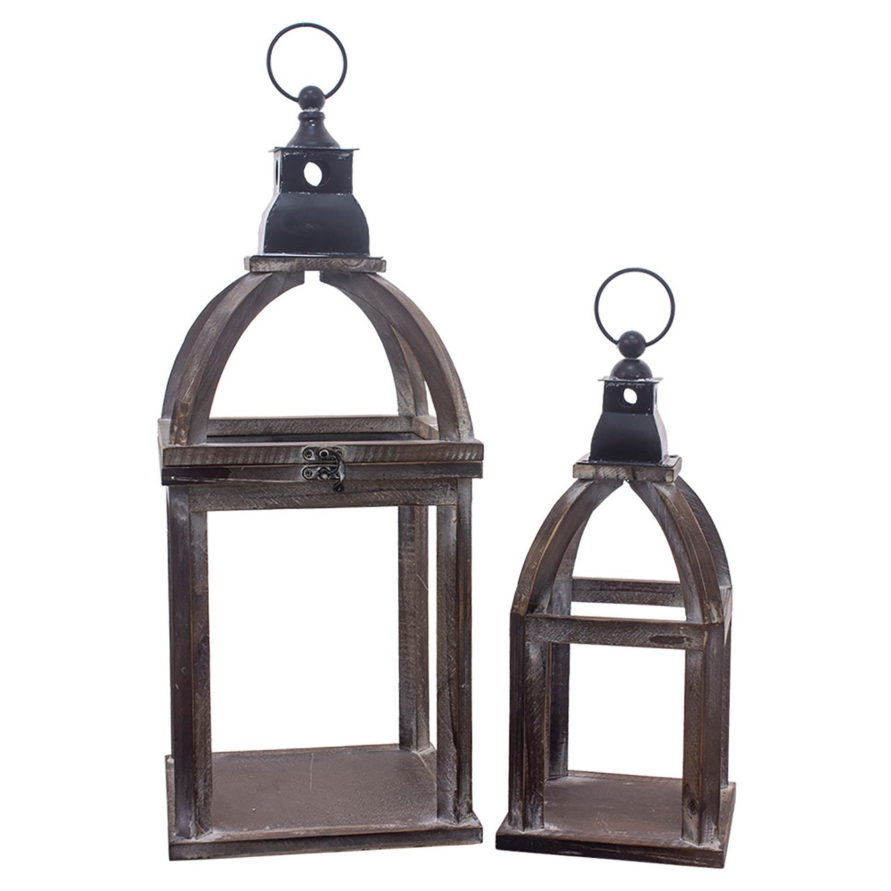 Set of 2 Brown & White Gothic Wooden Lanterns | Christmas Central