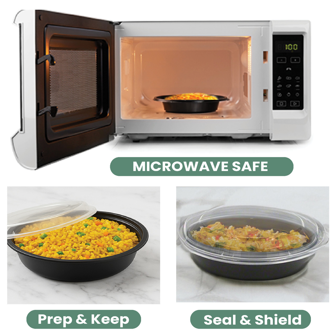 150-Count 48 oz. Black Microwavable Plastic Take Out Container with ...