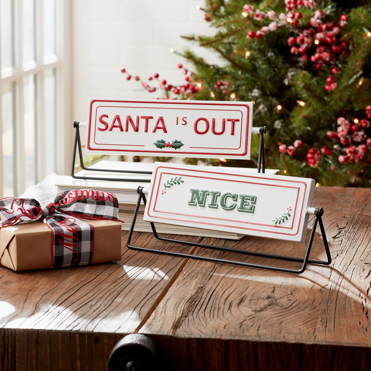 Reversible Christmas Santa Table Signs - 12.75" - Set of 2 | Christmas ...