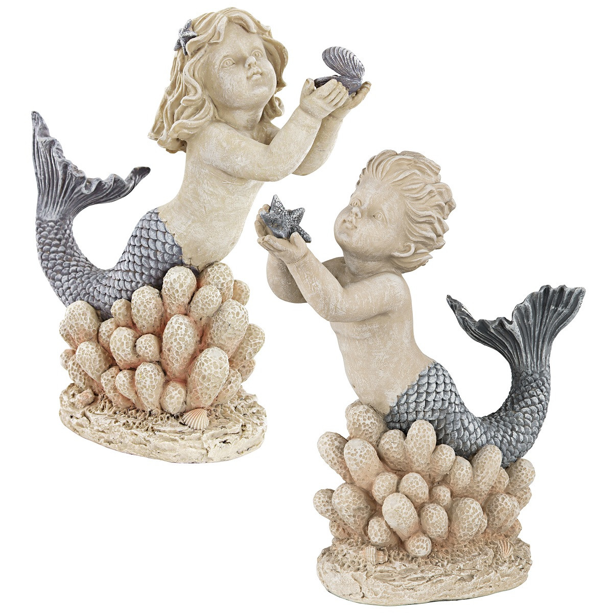 Set of 2 Gifts from the Sea Mermaid & Merboy Outdoor Garden 13.5 ...