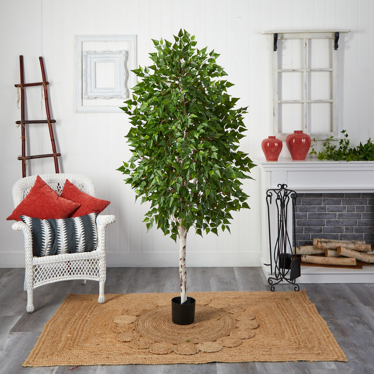 6' Birch Artificial Decorative Tree with Black Pot | Christmas Central