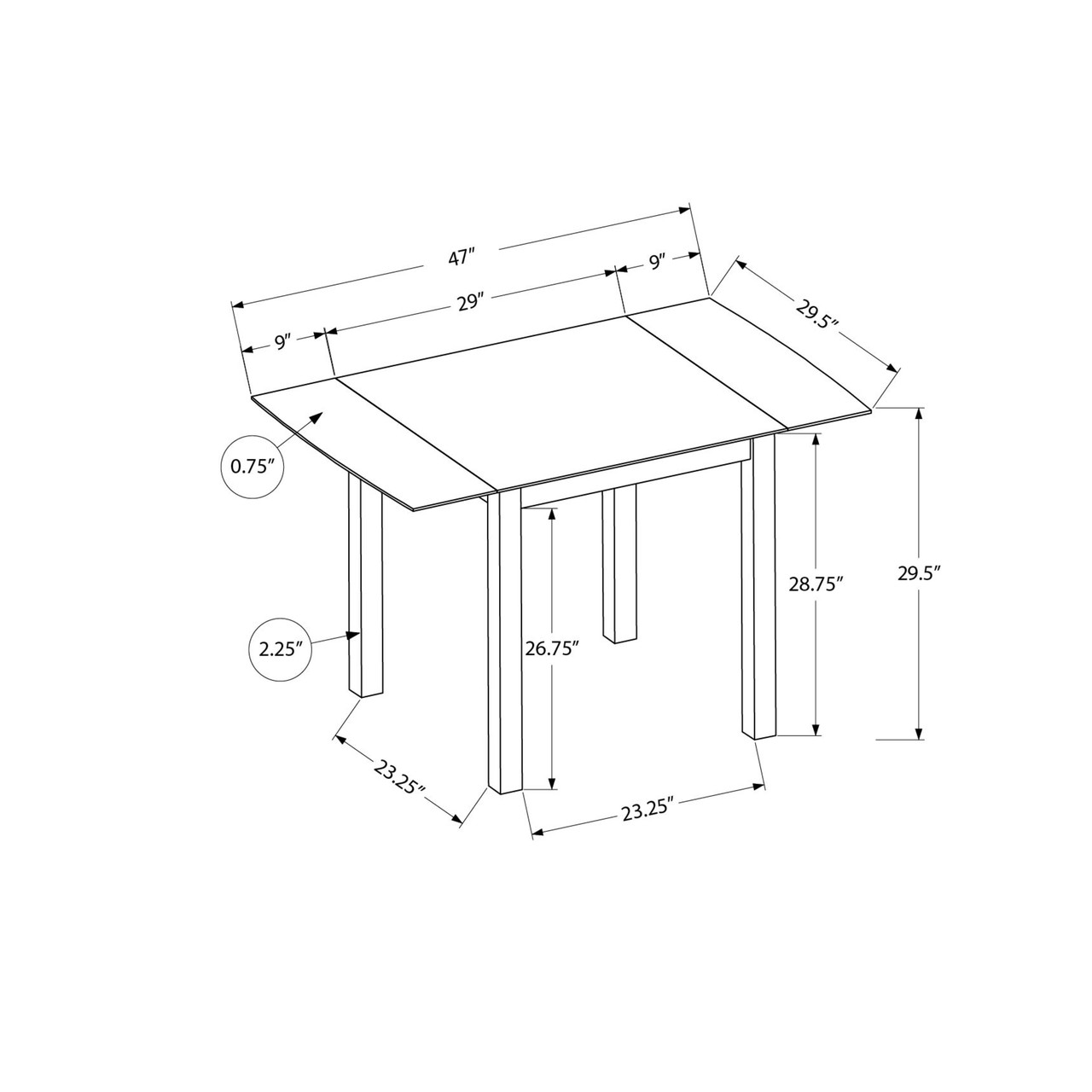 Rectangular Wood Transitional Drop Leaf Dining Table – 47” – White ...