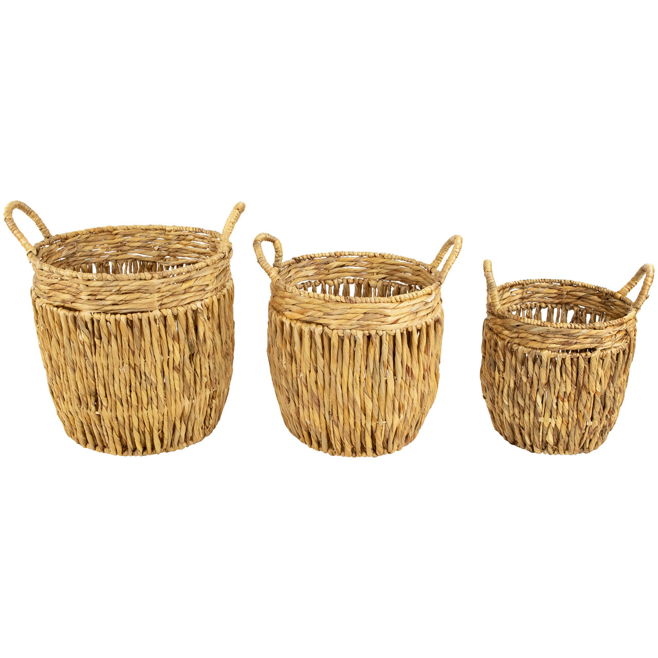 Set of 3 Textured Woven Water Hyacinth Rustic Storage Baskets with ...