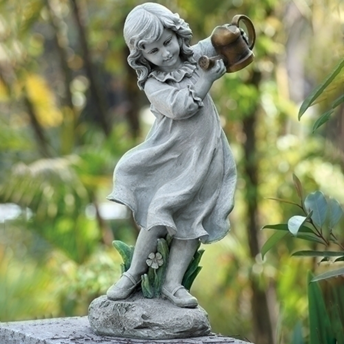 22" Girl with Watering Can Outdoor Garden Statue | Christmas Central