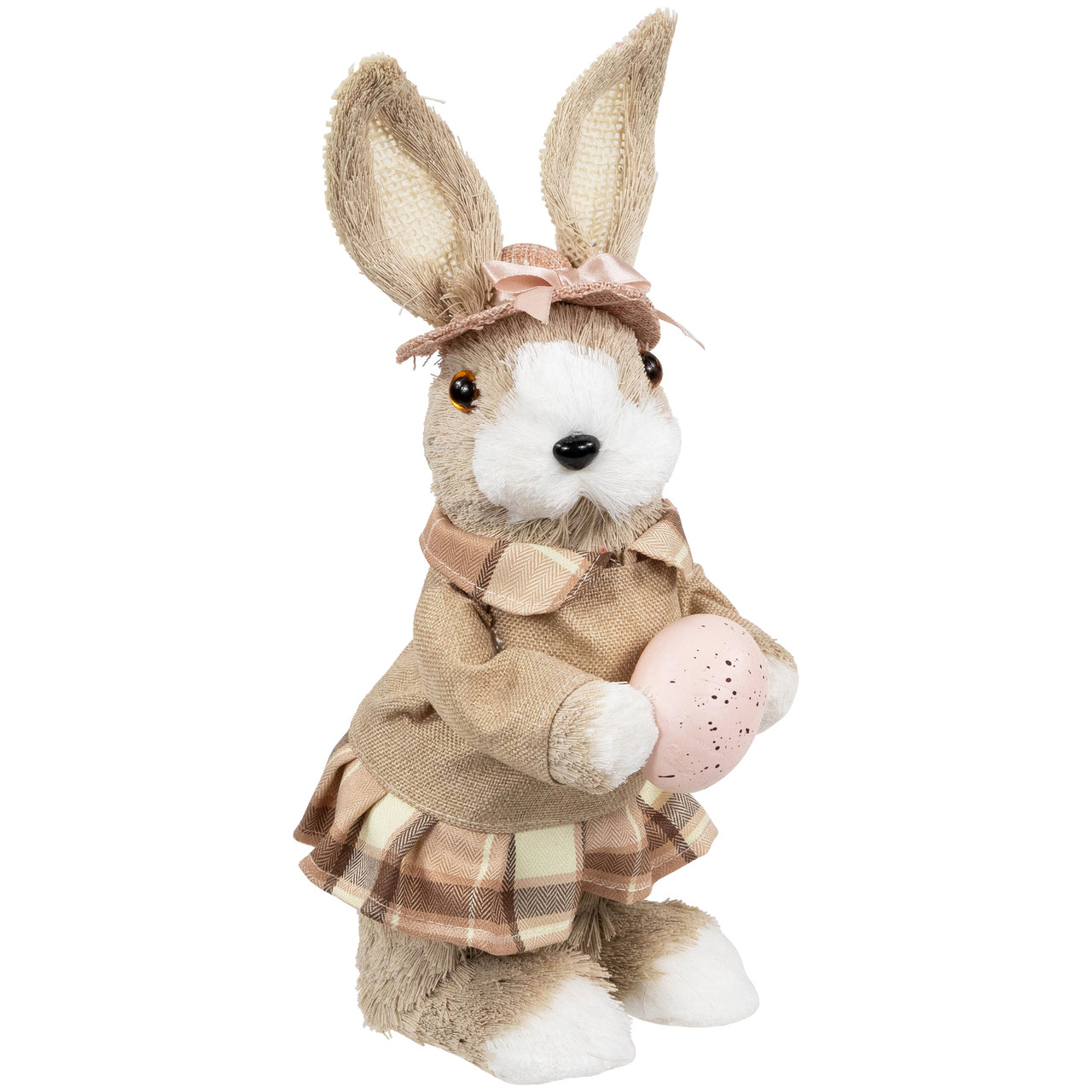 Girl Easter Rabbit Figurine with Plaid Dress - 12" - Beige | Christmas ...