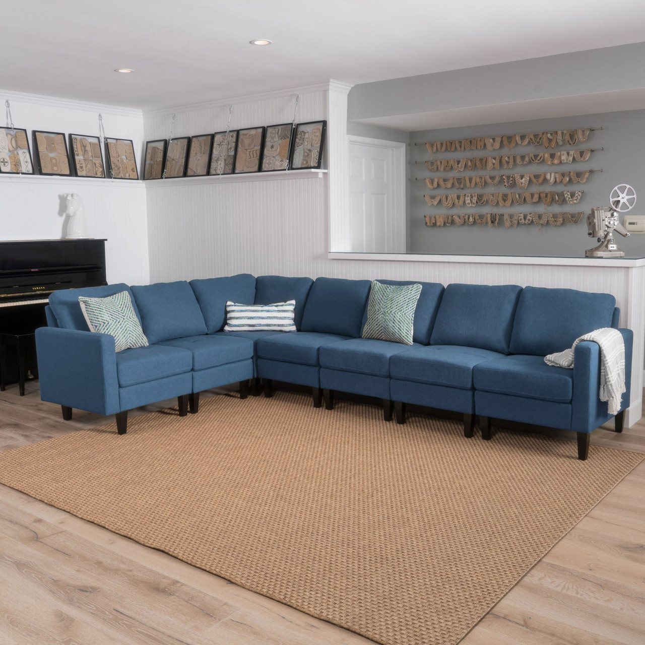 7-Piece Prussian Blue Contemporary Style Sectional Couch Sofa 35.5 ...