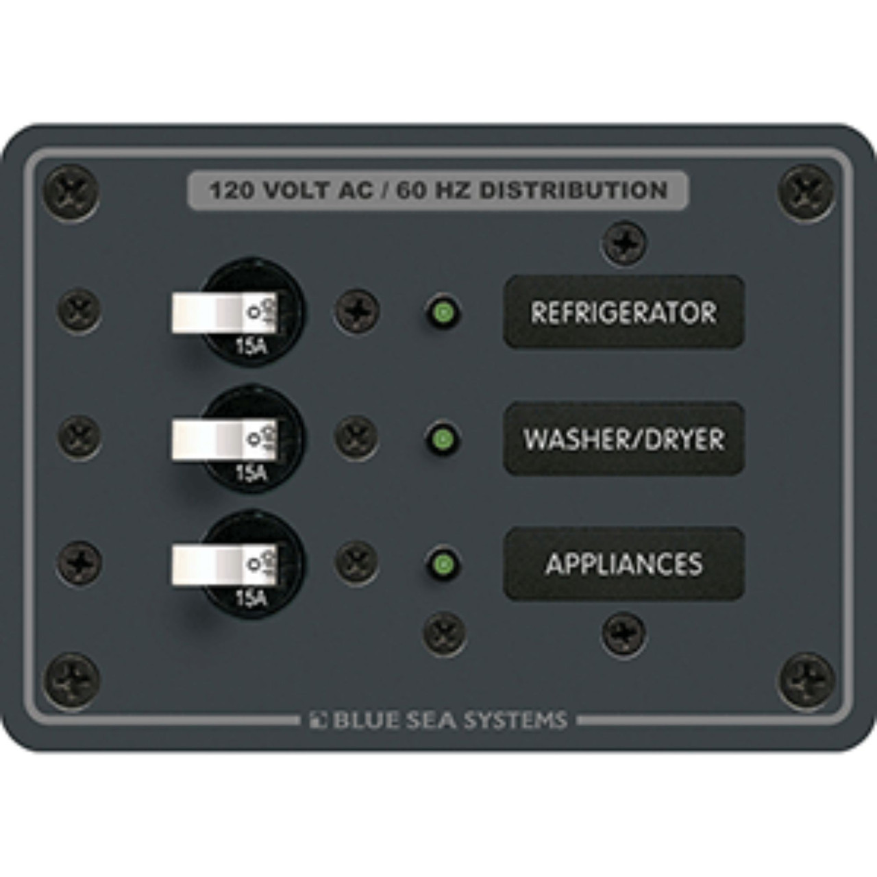 8" Black Functional Blue Sea 8058 Panel 120VAC 3 POS | Christmas Central