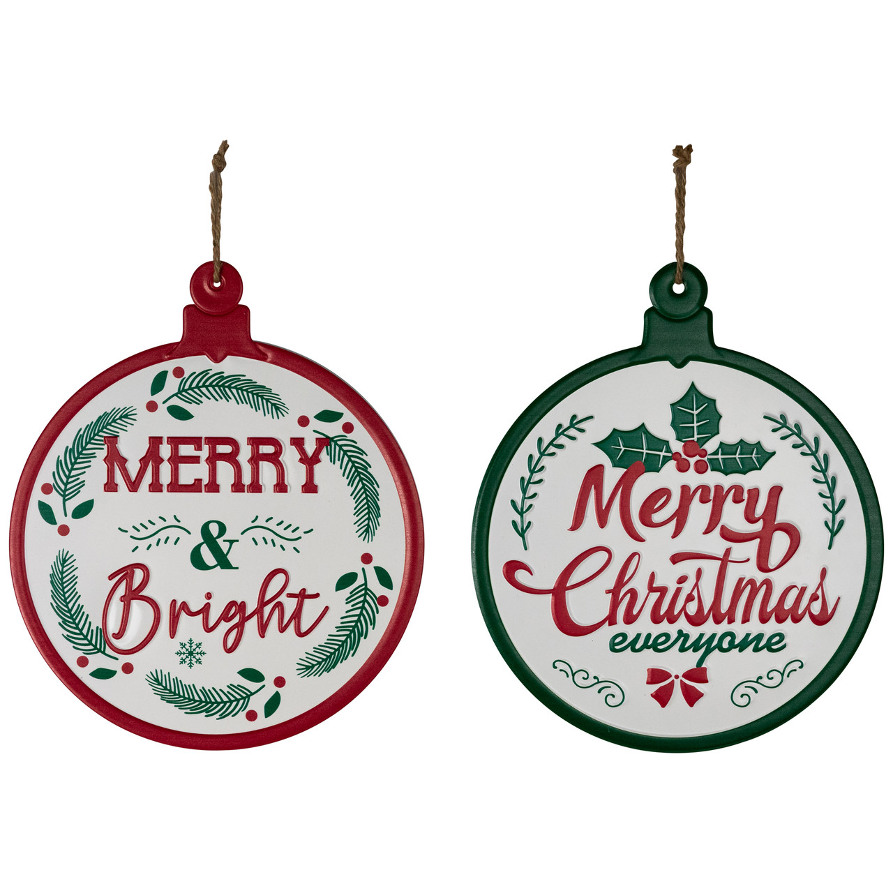 Merry & Bright Ornament Style Metal Christmas Wall Signs - 14" - Red ...